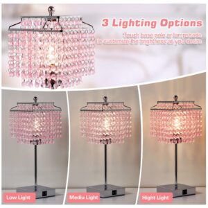 Luvkczc Tables Lamp and Floor Lamp Set, Crystal Table Lamp with USB Ports+Crystal Floor Lamps Set of 2, Morden Lamps for Living Room, Bedroom, Office, Pink