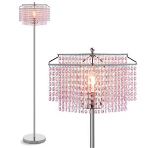 Luvkczc Tables Lamp and Floor Lamp Set, Crystal Table Lamp with USB Ports+Crystal Floor Lamps Set of 2, Morden Lamps for Living Room, Bedroom, Office, Pink