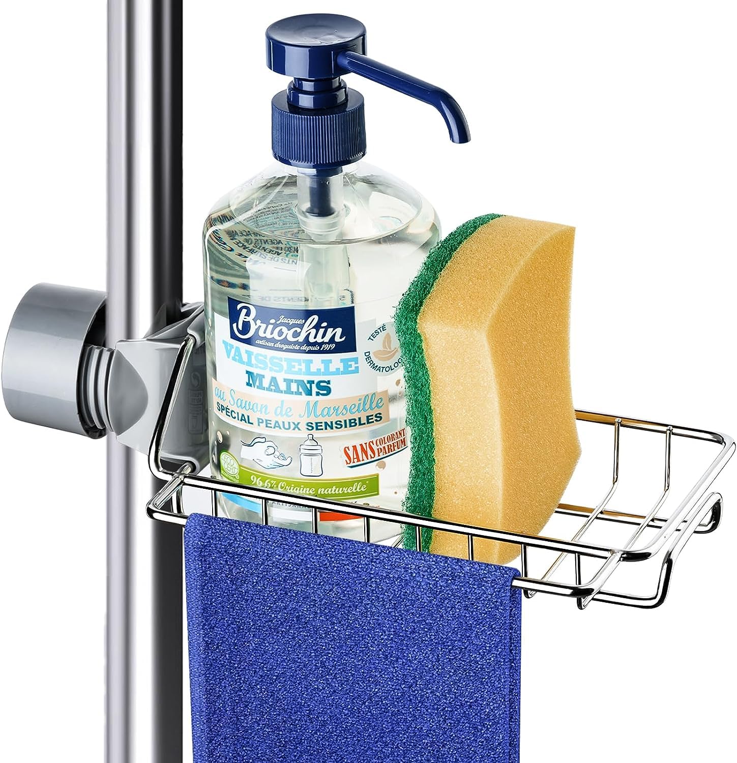 PARACITY Sponge Holder for Kitchen Sink, Over Faucet Kitchen Sink Organizer, Stainless Steel Sink Caddy with Towel Rack, Faucet Rack for Kitchen Sink only Available for 0.75-1.1 in