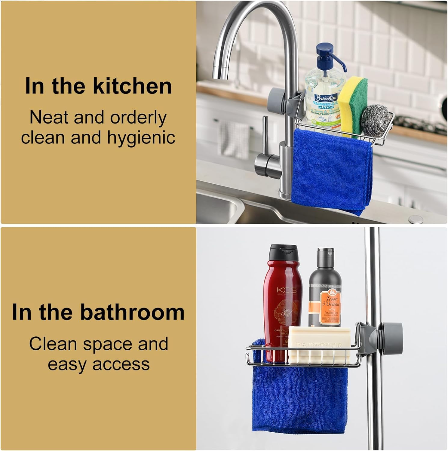 PARACITY Sponge Holder for Kitchen Sink, Over Faucet Kitchen Sink Organizer, Stainless Steel Sink Caddy with Towel Rack, Faucet Rack for Kitchen Sink only Available for 0.75-1.1 in