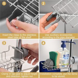 PARACITY Sponge Holder for Kitchen Sink, Over Faucet Kitchen Sink Organizer, Stainless Steel Sink Caddy with Towel Rack, Faucet Rack for Kitchen Sink only Available for 0.75-1.1 in