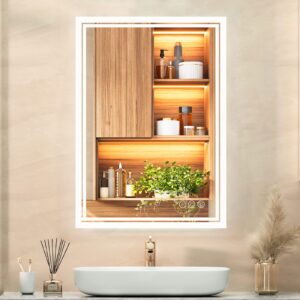 anten 32" x 24" led mirror for bathroom, backlit lighted mirrors for bathroom wall, anti fog led vanity mirror, 3000-6000k, stepless dimmable, ip54, shatterproof makeup mirror