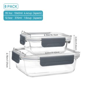 Vtopmart 8 Pack Glass Food Storage Containers with Lids, Meal Prep Containers, Airtight Lunch Containers Bento Boxes with Snap Locking Lids, for Microwave, Oven, Freezer and Dishwasher