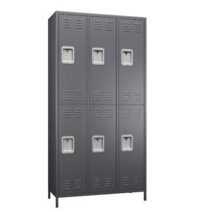 supeer metal lockers for employees with lock,locker storage cabinet with 12 hooks&6 doors,steel locker cabinet for employees dormitory school office gym home,assembly required(dark grey)