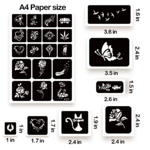 ChurlChurl 20 Sheets Temporary Tattoo Stencils, 622+pcs Henna Tattoo Stencil Kit for Girls Kids and Boys Face Body Paint DIY Art Reusable Glitter Tattoo Stencils Pack