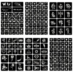 ChurlChurl 20 Sheets Temporary Tattoo Stencils, 622+pcs Henna Tattoo Stencil Kit for Girls Kids and Boys Face Body Paint DIY Art Reusable Glitter Tattoo Stencils Pack