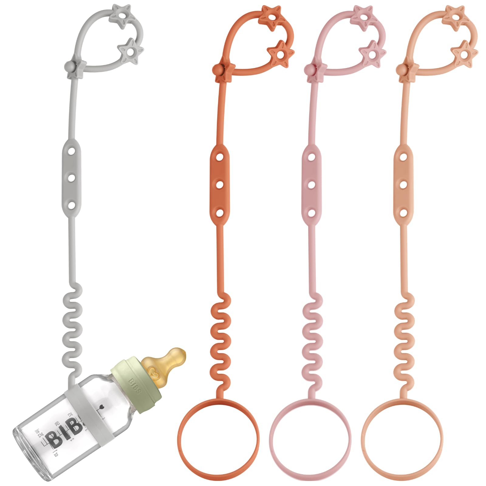 Toy Safety Straps, 4 Pack Silicone Sippy Cup Straps, Sippy Cup Leash for Baby, Keep Bottles and Sippy Cups Close at Hand and Off The Ground or Floor (4PACK, Blush/Muted/Clay/Gray)