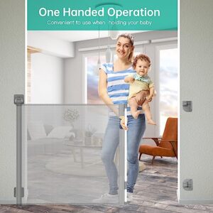 TATAVR Retractable Baby Gate, Mesh Baby Gate or Mesh Dog Gate, 33" Tall, Extends up to 63" Wide, Child Safety Gate for Doorways, Stairs, Hallways, Indoor/Outdoor(Gray)