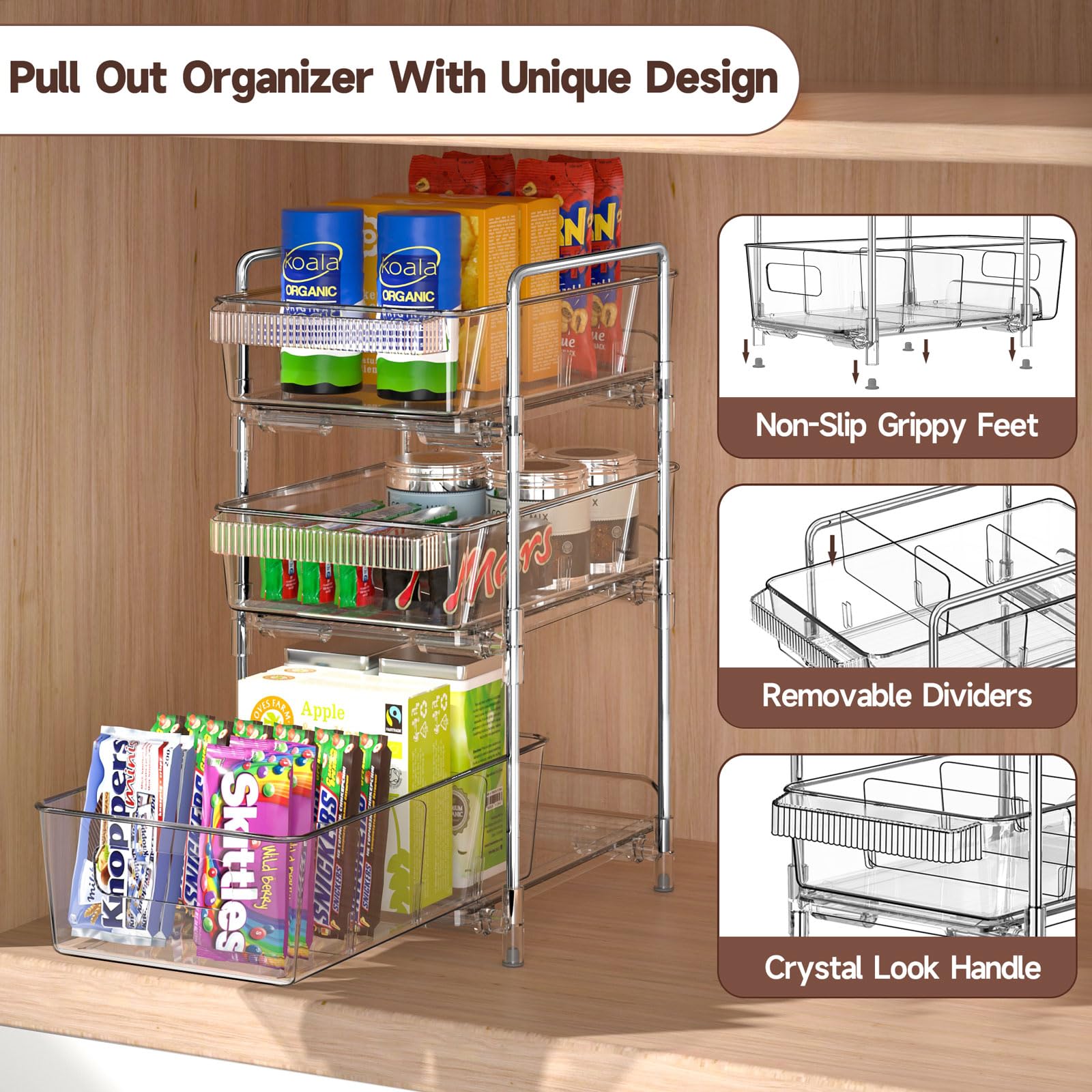 FEIMADA Under Sink Organizers and Storage 2 Packs, 3 Tier Bathroom Organizer Clear Pull out Cabinet Organizer for Bathroom Storage Kitchen Pantry Storage, Medicine Cabinet Organizer with Dividers