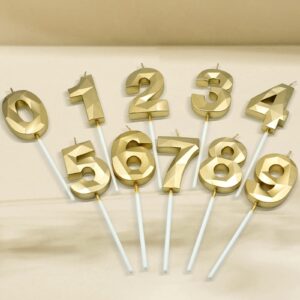 46th & 64th Birthday Candles for Cake, Gold Number 46 64 3D Diamond Shaped Candle Birthday Decorations Party Supplies for Women or Men