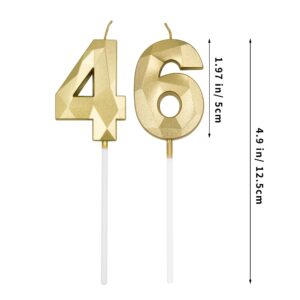 46th & 64th Birthday Candles for Cake, Gold Number 46 64 3D Diamond Shaped Candle Birthday Decorations Party Supplies for Women or Men