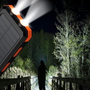 Mregb Power Bank,Solar Charger,36800mAh 5V3.1A QC 3.0 Dual 2 USB Port Built-in Powerful Flashlight IPX7 Waterproof Dustproof Shockproof(Deep Orange)