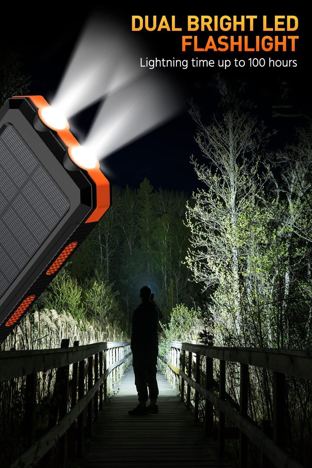 Mregb Power Bank,Solar Charger,36800mAh 5V3.1A QC 3.0 Dual 2 USB Port Built-in Powerful Flashlight IPX7 Waterproof Dustproof Shockproof(Deep Orange)