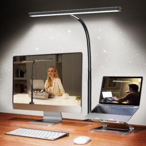 airlonv led desk lamp for office home, eye-caring desk light with stepless dimming adjustable flexible gooseneck, 10w usb adapter desk lamp with clamp for reading, study, workbench (black)