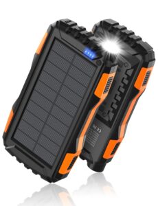 power-bank-solar-charger - 42800mah portable charger,solar power bank,external battery pack 5v3.1a qc 3.0 fast charger built-in super bright flashlight (orange)