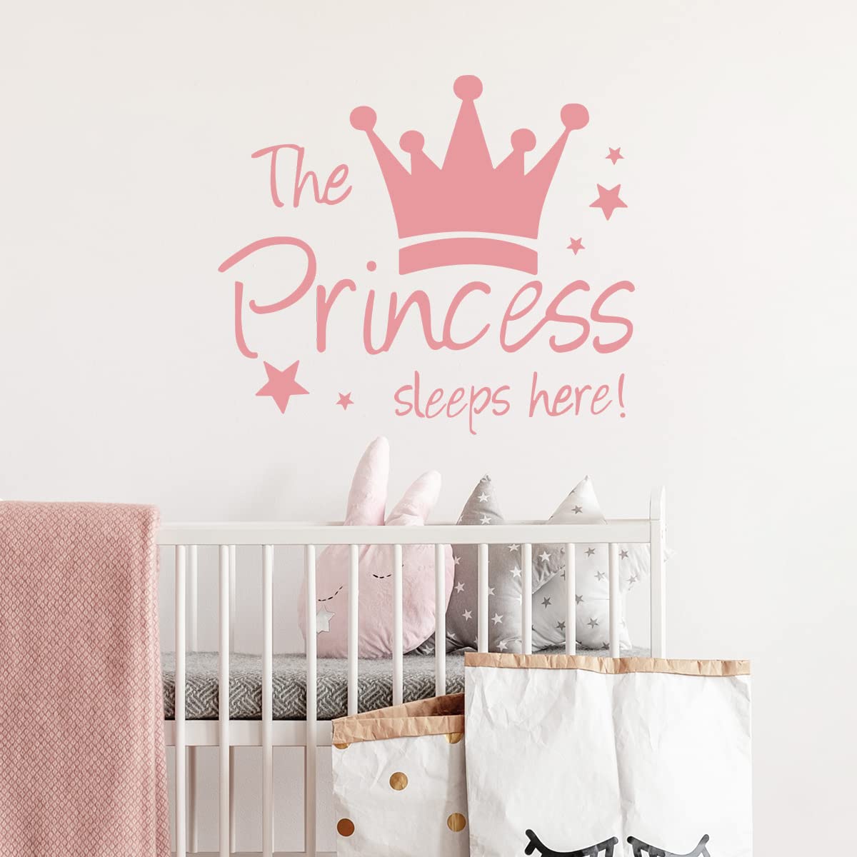 Princess Crown Wall Stickers, The Princess Sleeps Here Wall Decals for Girls Room Little Girls Bedroom Nursery Playroom Daycare Classroom Parties Decoration