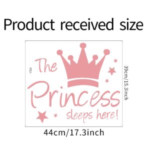 Princess Crown Wall Stickers, The Princess Sleeps Here Wall Decals for Girls Room Little Girls Bedroom Nursery Playroom Daycare Classroom Parties Decoration