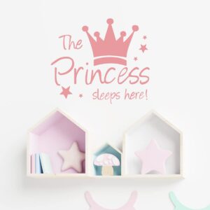 Princess Crown Wall Stickers, The Princess Sleeps Here Wall Decals for Girls Room Little Girls Bedroom Nursery Playroom Daycare Classroom Parties Decoration