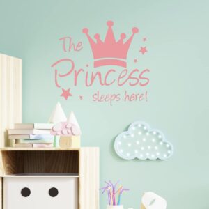 Princess Crown Wall Stickers, The Princess Sleeps Here Wall Decals for Girls Room Little Girls Bedroom Nursery Playroom Daycare Classroom Parties Decoration