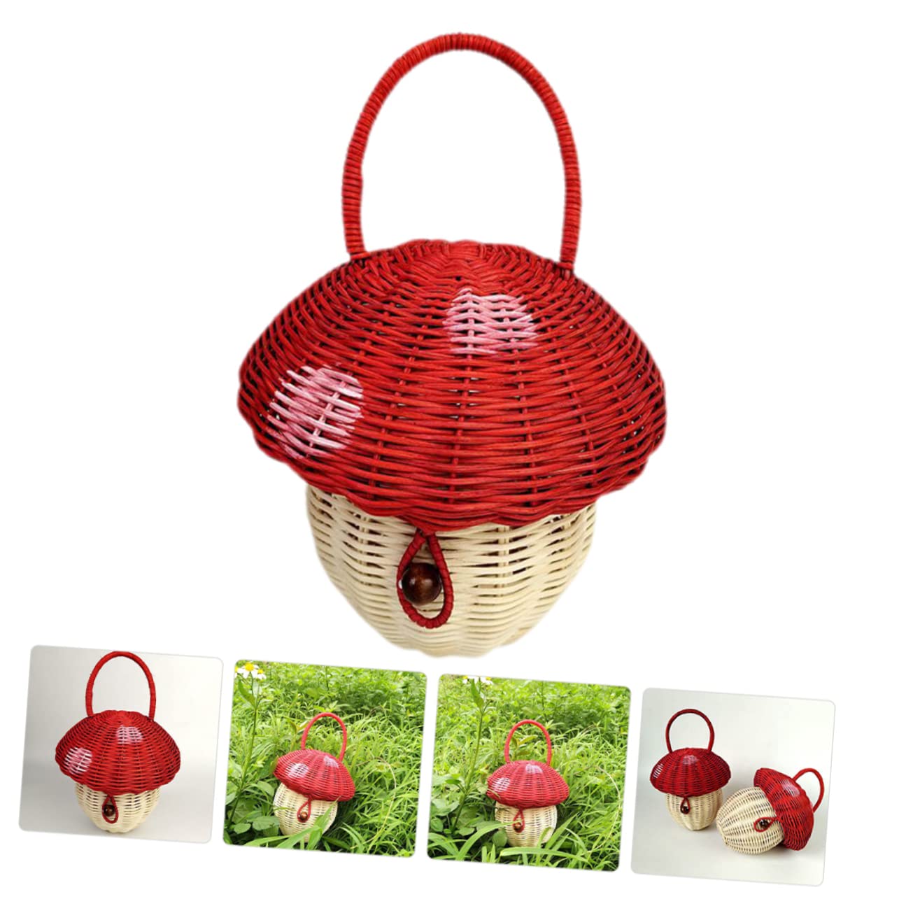 Didiseaon Mushroom Storage Basket Teen Girl Clothes Wicker Storage Basket Mushroom Grow Bags Girl Handbag Decor Woven Handbag Flower Basket Mushroom Costume Decor All Clutch Bag Rattan Miss