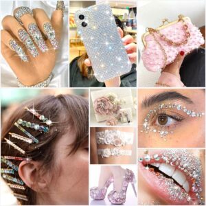 Vodolo Hair Jewels,2472 Pcs Hair Gems,Diamond Hair Accessories for Women Girl,Hair Pearls Jewelry Stick On,Bling Stickers Rhinestone Self Adhesive for Prom,Face,Makeup,Eye,Nail,