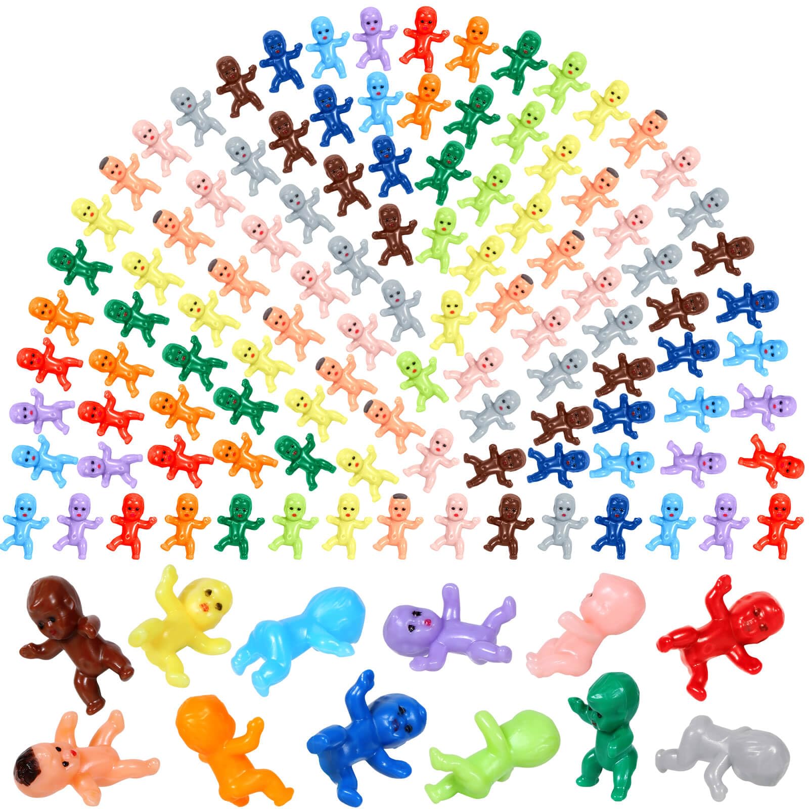 Selizo 120pcs Mini Plastic Babies, Tiny Plastic Baby Figurines Small King Cake Babies Bulk for Ice Cube My Water Broke Baby Shower Games (12 Colors)