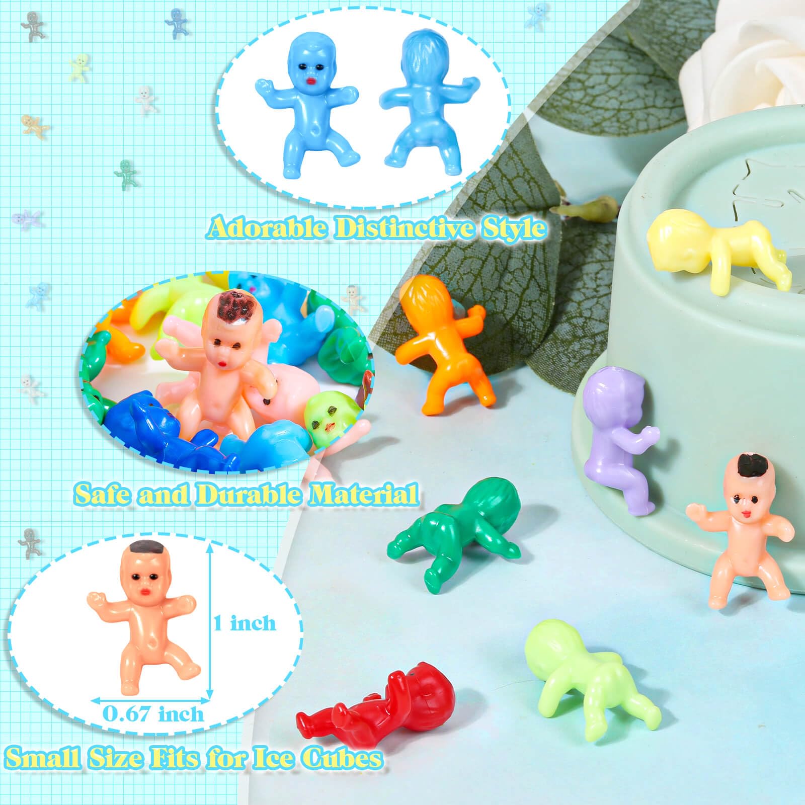 Selizo 120pcs Mini Plastic Babies, Tiny Plastic Baby Figurines Small King Cake Babies Bulk for Ice Cube My Water Broke Baby Shower Games (12 Colors)