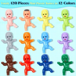 Selizo 120pcs Mini Plastic Babies, Tiny Plastic Baby Figurines Small King Cake Babies Bulk for Ice Cube My Water Broke Baby Shower Games (12 Colors)