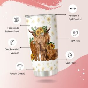 HOMISBES Highland Cow Gifts for Women - Scottish Highland Cow Coffee Travel Mug - Just A Girl Who Loves Highland Cows Cups Decor - Stainless Steel Tumbler 20oz With Lid And Straw