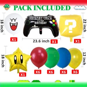 37 PCS Video Game Birthday Balloons Video Game Brothers Theme Birthday Decoration Vedio Game Birthday Balloons with POWER UP Letter Balloons for Video Game 5th Birthday Party Supplies