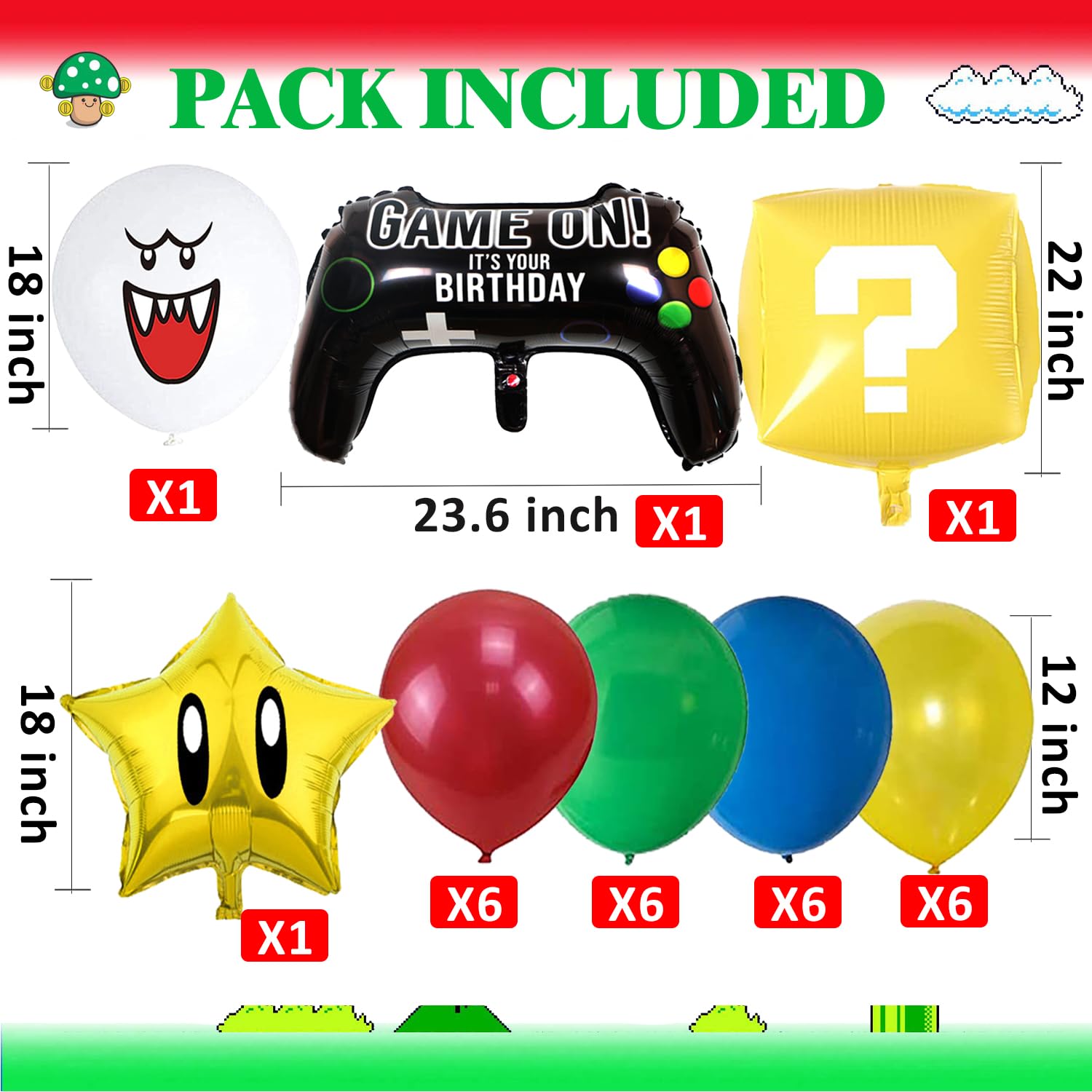 37 PCS Video Game Birthday Balloons Video Game Brothers Theme Birthday Decoration Vedio Game Birthday Balloons with POWER UP Letter Balloons for Video Game 5th Birthday Party Supplies