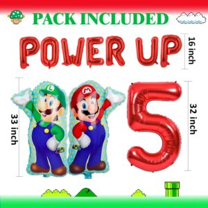 37 PCS Video Game Birthday Balloons Video Game Brothers Theme Birthday Decoration Vedio Game Birthday Balloons with POWER UP Letter Balloons for Video Game 5th Birthday Party Supplies