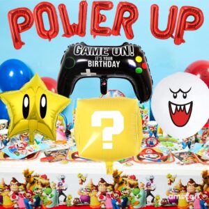 37 PCS Video Game Birthday Balloons Video Game Brothers Theme Birthday Decoration Vedio Game Birthday Balloons with POWER UP Letter Balloons for Video Game 5th Birthday Party Supplies