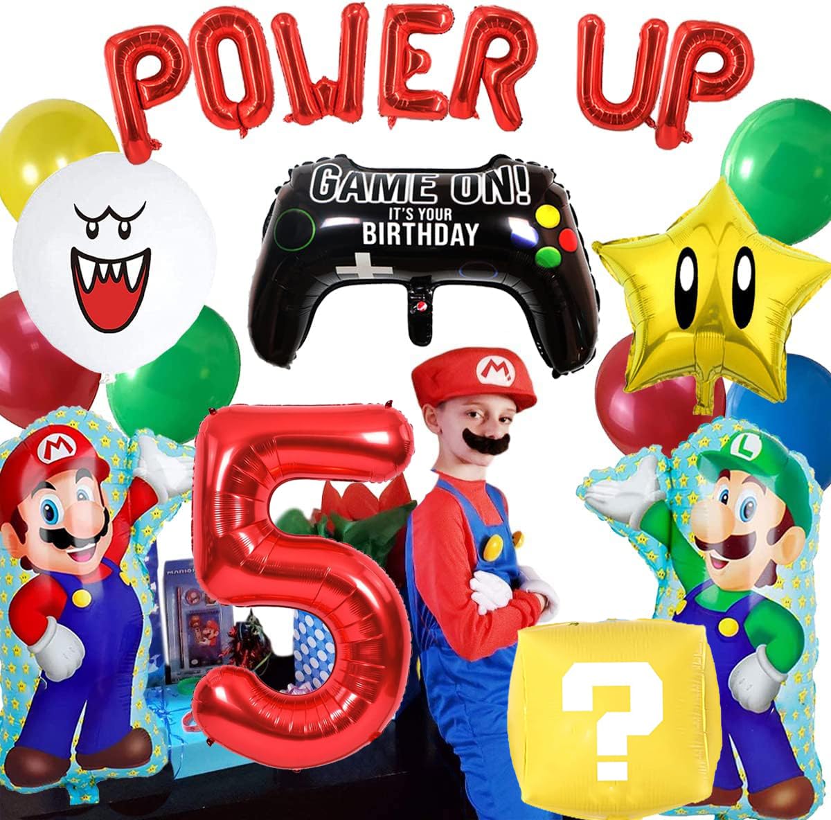 37 PCS Video Game Birthday Balloons Video Game Brothers Theme Birthday Decoration Vedio Game Birthday Balloons with POWER UP Letter Balloons for Video Game 5th Birthday Party Supplies