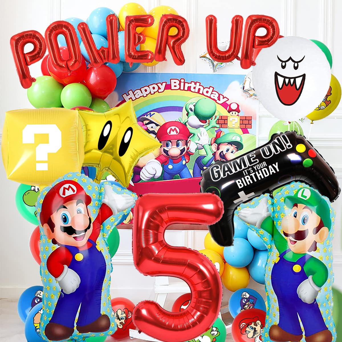 37 PCS Video Game Birthday Balloons Video Game Brothers Theme Birthday Decoration Vedio Game Birthday Balloons with POWER UP Letter Balloons for Video Game 5th Birthday Party Supplies