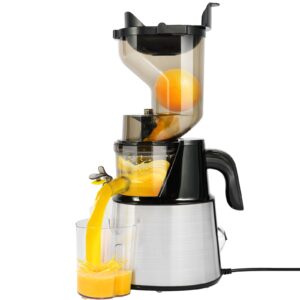 overtwice cold press juicer machines, 5 inch(127mm) slow masticating juicer with large feed chute, 250w electric juicer machines vegetable and fruit (stainless steel body)