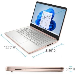 HP 14 HD Laptop, 2023 Newest Upgrade, Intel Celeron N4120(Quad-core), 16GB RAM, 128GB(64GB SSD+64GB Card), HDMI, USB-C, Lightweight, Windows 11, School and Business Ready, Rose Gold, ROKC HDMI Cable