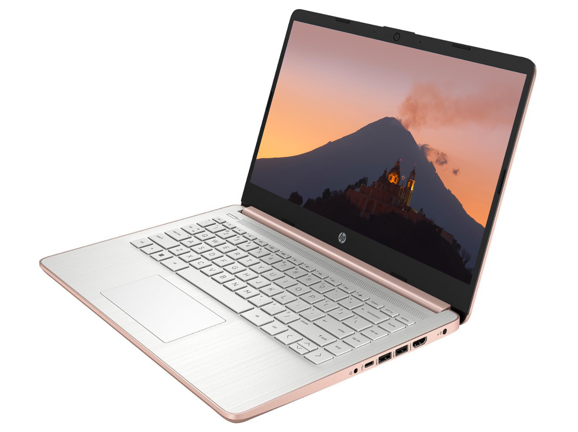 HP 14 HD Laptop, 2023 Newest Upgrade, Intel Celeron N4120(Quad-core), 16GB RAM, 128GB(64GB SSD+64GB Card), HDMI, USB-C, Lightweight, Windows 11, School and Business Ready, Rose Gold, ROKC HDMI Cable