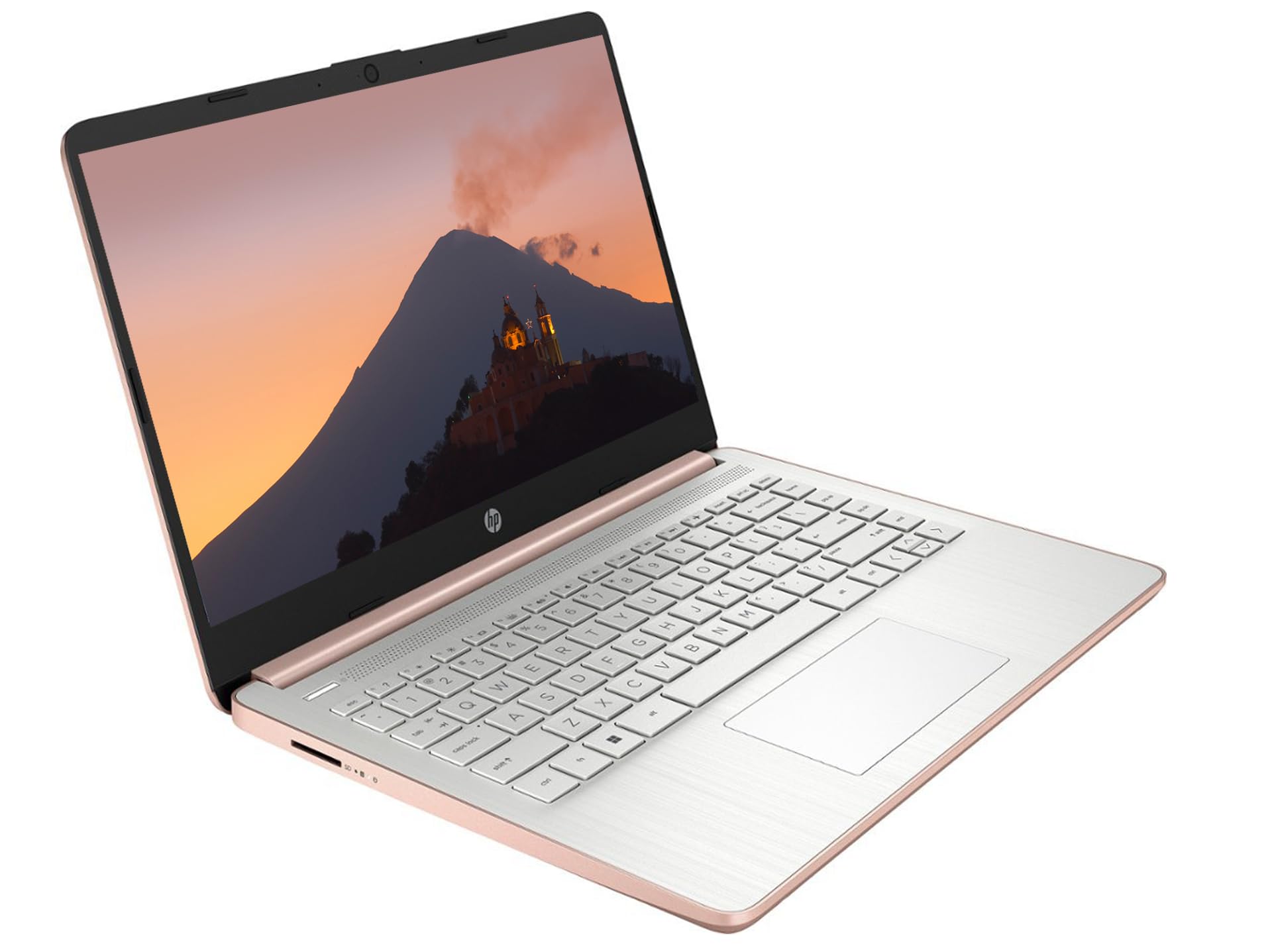 HP 14 HD Laptop, 2023 Newest Upgrade, Intel Celeron N4120(Quad-core), 16GB RAM, 128GB(64GB SSD+64GB Card), HDMI, USB-C, Lightweight, Windows 11, School and Business Ready, Rose Gold, ROKC HDMI Cable