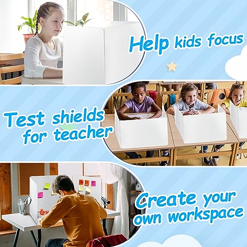 Jutieuo 4 Pack Classroom Privacy Shields for Student Desks, Heavy Duty Plastic Privacy Folder Desk Partition Panel for Student Testing Divider Board - Reduce Distractions, 17"W x 13.5"H x 14"D (White)