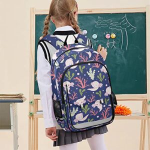 Glaphy Axolotl Fish with Corals Backpack Lightweight Laptop Backpack School Bag Student Travel Daypack with Reflective Stripes