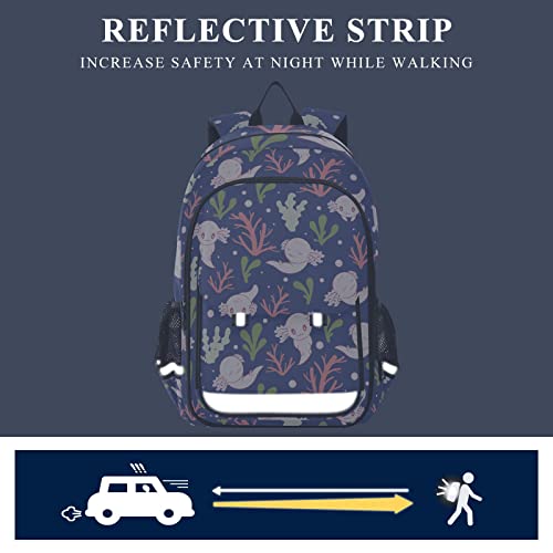 Glaphy Axolotl Fish with Corals Backpack Lightweight Laptop Backpack School Bag Student Travel Daypack with Reflective Stripes