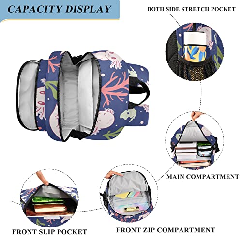 Glaphy Axolotl Fish with Corals Backpack Lightweight Laptop Backpack School Bag Student Travel Daypack with Reflective Stripes