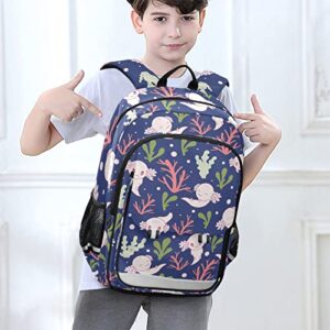 Glaphy Axolotl Fish with Corals Backpack Lightweight Laptop Backpack School Bag Student Travel Daypack with Reflective Stripes