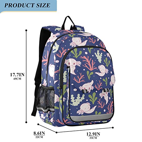 Glaphy Axolotl Fish with Corals Backpack Lightweight Laptop Backpack School Bag Student Travel Daypack with Reflective Stripes