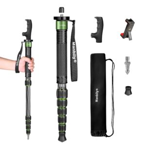 manbily carbon fiber camera monopod,61 inch portable compact lightweight travel monopod walking stick,monopod for dslr camera canon nikon sony video (carbon fiber, green&black)