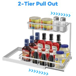 IncepKick Under Sink Organizer and Storage 2 Tier Slide Out Under Sink Shelf Cabinet Storage Shelf Under Sink Storage for Kitchen Bathroom Metal L-Shape (White, 1pack)