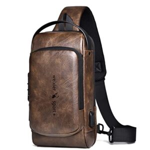 BBJMTCJTZ Leather Crossbody Shoulder Bags Anti -theft Rechargeable Hole Chest Bag Travel Bags (dark brown)