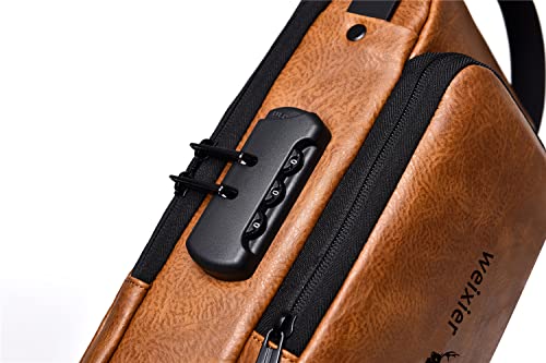 BBJMTCJTZ Leather Crossbody Shoulder Bags Anti -theft Rechargeable Hole Chest Bag Travel Bags (dark brown)