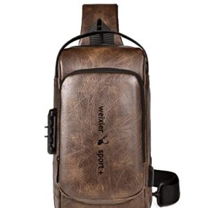 BBJMTCJTZ Leather Crossbody Shoulder Bags Anti -theft Rechargeable Hole Chest Bag Travel Bags (dark brown)